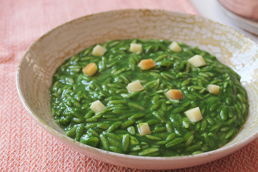 Falso risotto con espinacas, mozzarella y queso ahumado scamorza ...